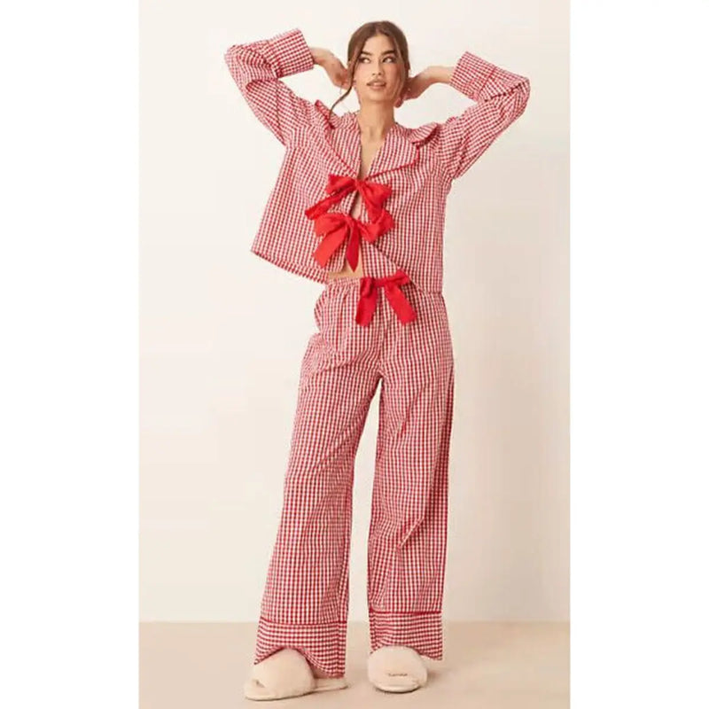 Red Plaid Bow Tie Up Pj Set – Free From Label